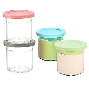 UXIVCKI 4 Pcs Ice Cream Pint Containers Replacement with Silicone Lid, Compatible with NC301 NC300 NC299AMZ Ice Cream Maker, Yogurt and Soup, Airtight & Dishwasher Safe