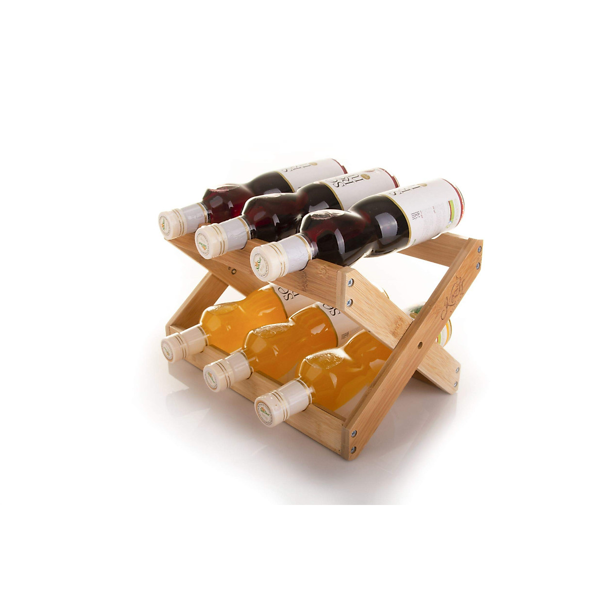 Kozy Kitchen Countertop Wine Rack- 100% Organic Bamboo- Wine Organizer- Wine Holder- Tabletop Display (100% Bamboo- Foldable)