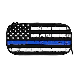Gesey-R4T American blue line USA Police Stars Flag Pattern Pen Pencil Case Bag Big Capacity Multifunction Storage Pouch Organizer with Zipper Office University for Girls Boy