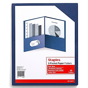 Staples 907701 2-Pocket Folders, Dark Blue, 10/Pack (13377-CC)