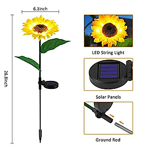 2 Pack Sunflower Solar Lights Outdoor Garden Decorative, Automatic Charging Solar Garden Lights Decorative, IP65 Waterproof LED Landscape Solar Outdoor Lights for Garden Patio Lawn Yard