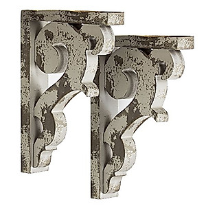 American Art Decor Set of 2 Corbel Shelf Brackets - Vintage Decorative Shelving & Storage - Rustic Farmhouse Decor for Living Room, Bedroom, Kitchen, Office & More (Gray, 12”x2 x7.75”)