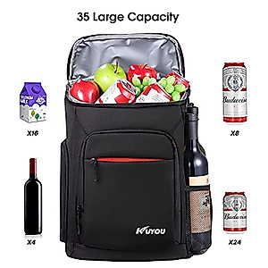 Cooler Backpack 35 Cans Leakproof Insulated Ice Backpack with Picnic Mat Soft Beach Cooler Lightweight Cooling Backpack Bag Pouch for Lunch Picnic Travel Camping Hiking (Black)