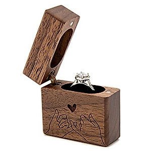 MUUJEE Pinky Promise Slim Engagement Ring Box - Engraved Wooden Ring Box for Wedding Ceremony Engagement Proposal Ring Bearer Box - Anniversary Birthday Gift Ideas
