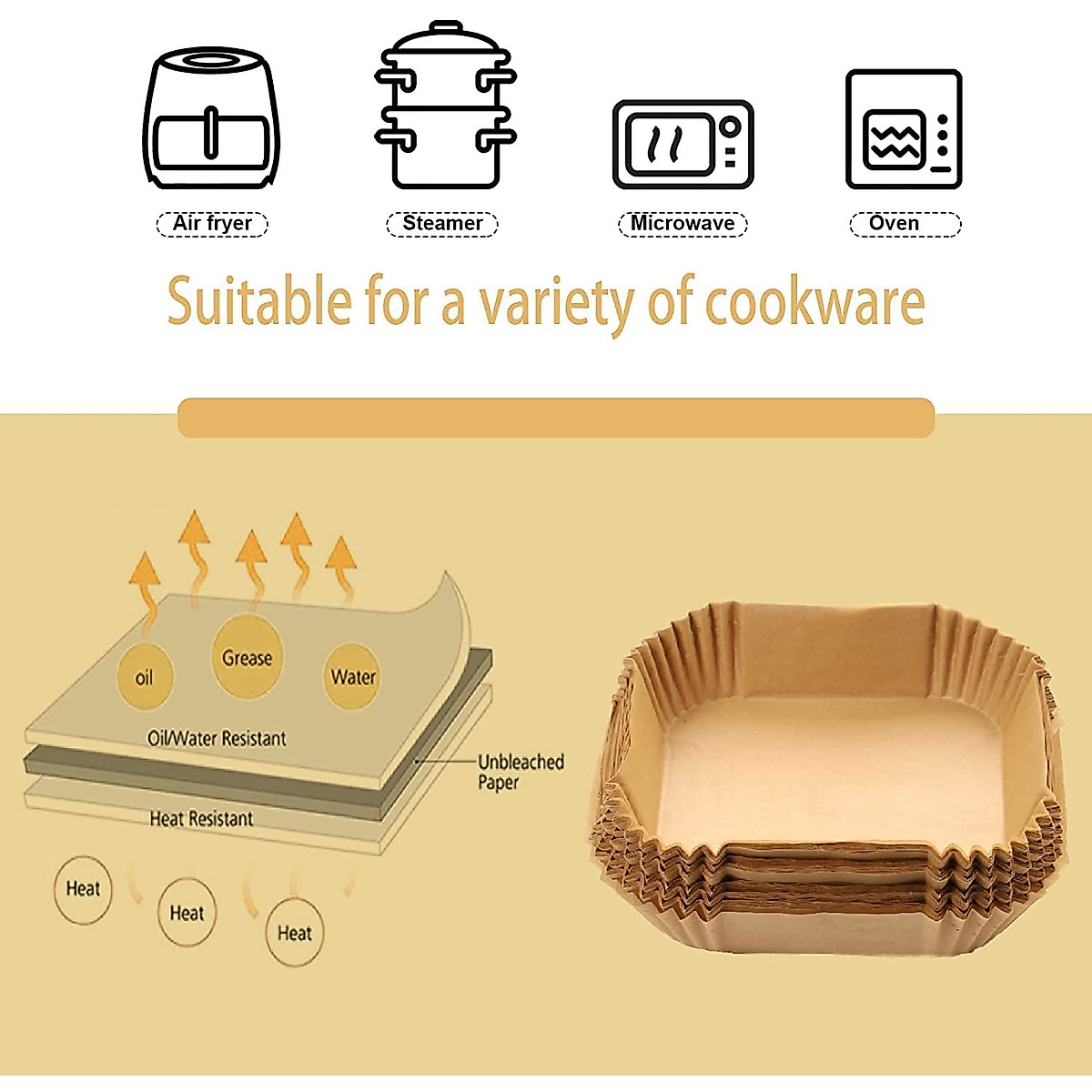 Air Fryer Disposable Paper Liner, 100PCS Non-stick Disposable Liners, Baking Paper for Air Fryer Oil-proof, Water-proof, Food Grade Parchment for Baking Roasting Microwave (100Pcs-7.9 inch)