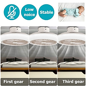 PINFM 16in Remote Invisible Ceiling Fan,72W Flush Mount Low Profile, 3 Speeds, 3 Wind Speed Ceiling Fan and Lights,(1/2h) Timing,for Kitchen, Living Bed Room.