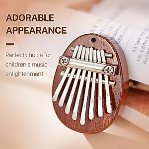 Mini Kalimba 8 Keys Thumb Piano Cute Portable Exquisite Oval Finger Piano Musical Instrument Sapele Wood Marimba Good Accessory Pendant Gift for Kids Adult Beginners