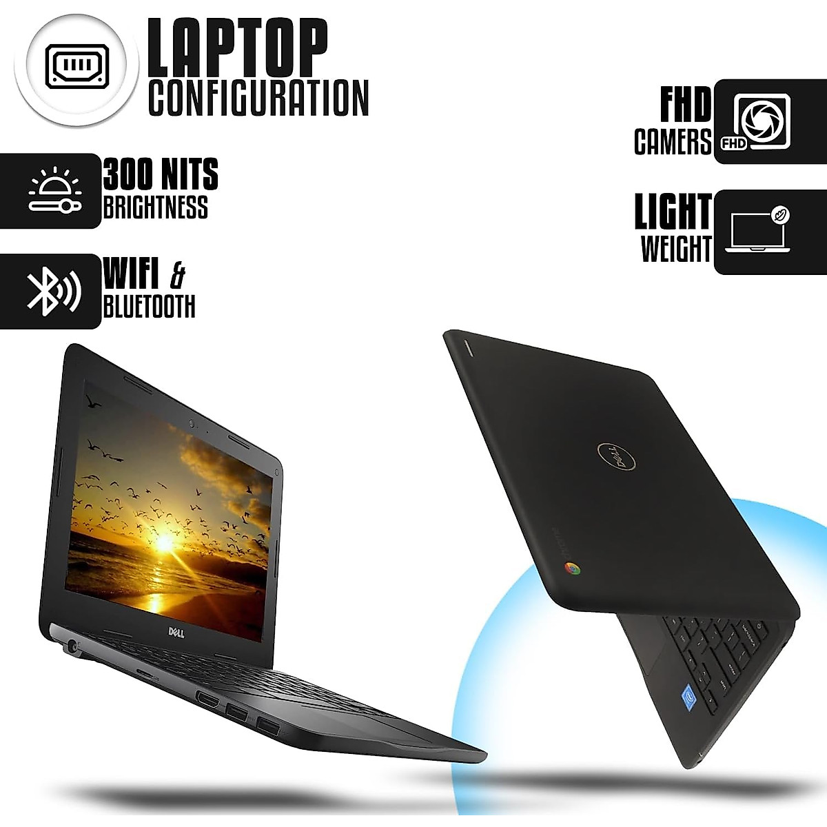 Dell Chromebook 3180 Laptop PC, Intel Celeron N3060 Processor, 4GB Ram, 16GB SSD Storage, Wi-Fi | Bluetooth, HDMI, USB 3.1 Gen 1, Web Camera, Chrome OS (Renewed)