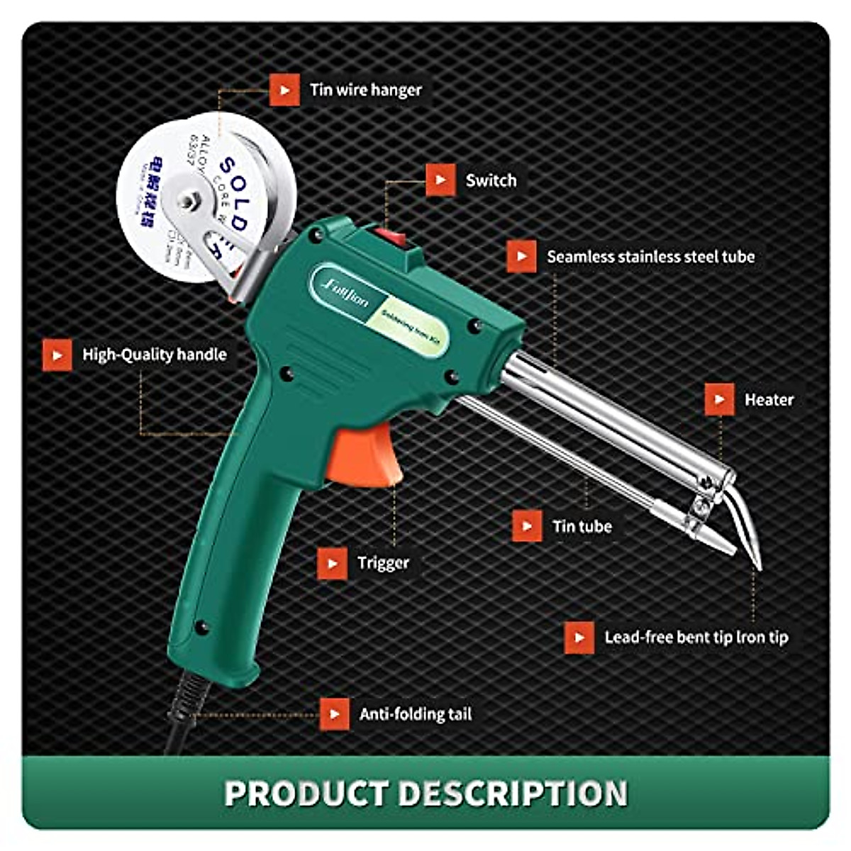 Soldering Iron Kit, Fulljion 60W Automatic Hand held Solder Welding Gun Tool with Welding Wire,Desoldering Pump for Soldering Circuit Board, Home DIY, Electronic Repair