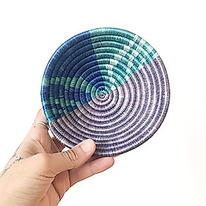 Mini African Basket- Ntyazo/Rwanda Basket/Sisal & Sweetgrass Woven Basket/Teal, Blue, Purple