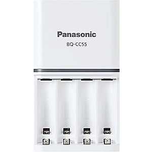 Panasonic BQ-CC55SBA Advanced eneloop Individual Rechargeable Battery 3 Hour Quick Charger with 4 LED Color Charge Indicator Lights