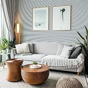 Striped Wallpaper Peel and Stick Wallpaper Boho Contact Paper for Cabinets Grey and White Wallpaper Line Modern Wallpaper for Bedroom Self-Adhesive Removable Wallpaper Boy Room Shelf Liner 17.3“×78.7”