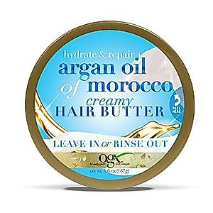 OGX Hydrate & Repair + Argan Oil of Morocco Creamy Hair Butter, Deep Moisturizing Leave-In or Rinse Treatment for Dry Hair, Paraben-Free, Sulfated-Surfactant Free, 6.6 oz
