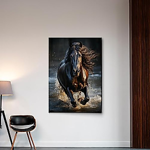 Majestic Black Stallion Galloping In The Clouds, Black Horse On Salt Flats, Canvas Print, Black Horse Print, Black Horse Wall Art, Decor Canvas, Home Decor