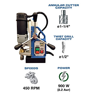 CS Unitec | 32B Portable Magnetic Drill Press | 900W 1-speed Benchtop Power Drill Machine w/up to 1-1/2" Diameter, 7-1/2" Depth of Cut