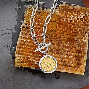 Ross-Simons Italian Sterling Silver and 18kt Gold Over Sterling Replica Bumblebee Lira Coin Paper Clip Link Toggle Necklace 20 inches