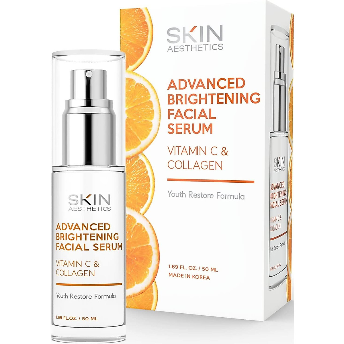 Skin Aesthetics Vitamin C Serum with Collagen - Dark Spots & Skin Brightening, Anti-Aging & Acne Treatment - Dermatologist Tested Korean Skincare - Clean Beauty, Cruelty-Free - 1.69 oz