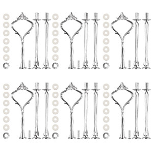 6 Set Large Tiered Tray Hardware for Cake Stand Mold Crown Upgrade 3 Tier Cake Stand Fittings Hardware Holder for Party and Wedding Making Resin Cupcake Dessert Platter Serving Stand (Silver)