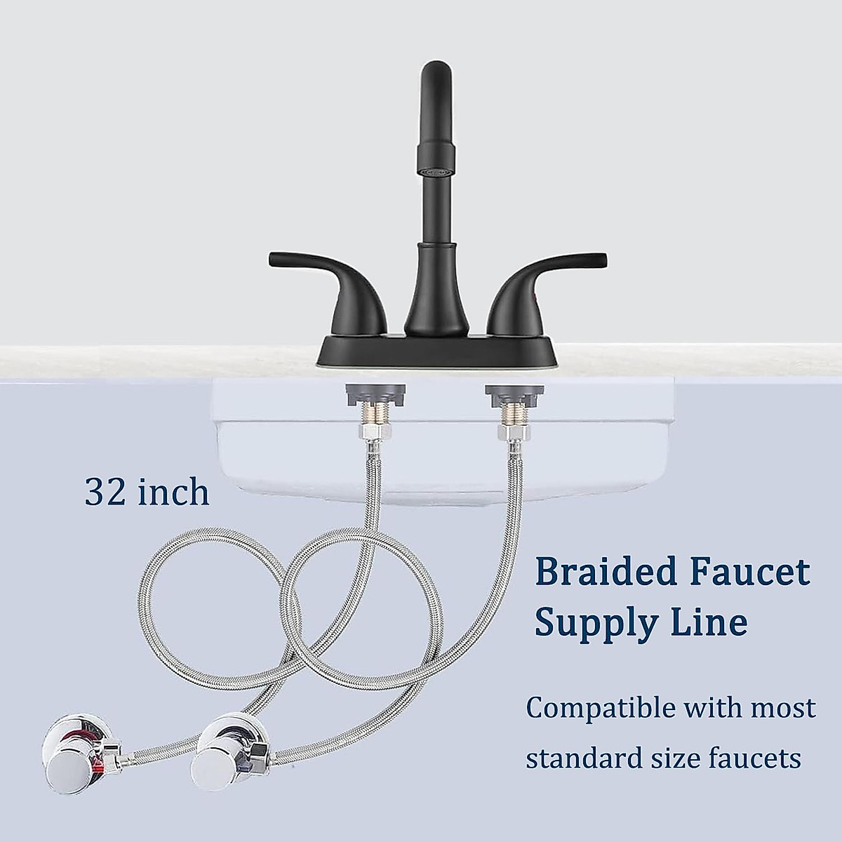 MOSELNY 32" Faucet Supply Line,3/8" Comp x 1/2" FIP Kitchen Faucet Hose Connector for Residence,Stainless Steel Braided Supply Line for Moderate Distance (Pack of 2)