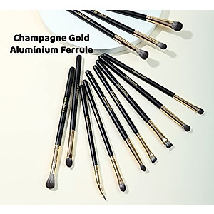 BYNDYLIEN Eye Makeup Brushes - 12pcs Champagne Gold Professional Makeup Brush Set with Soft Synthetic Fiber Hairs and Wood Handle for Eye Shadow, Blending, Concealer, Eyeliner, and Eyebrow