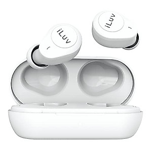 iLuv TB200 White True Wireless Earbuds Cordless in-Ear Bluetooth 5.0 with Hands-Free Call Microphone, IPX6 Waterproof Protection, High-Fidelity Sound; Includes Compact Charging Case & 4 Ear Tips