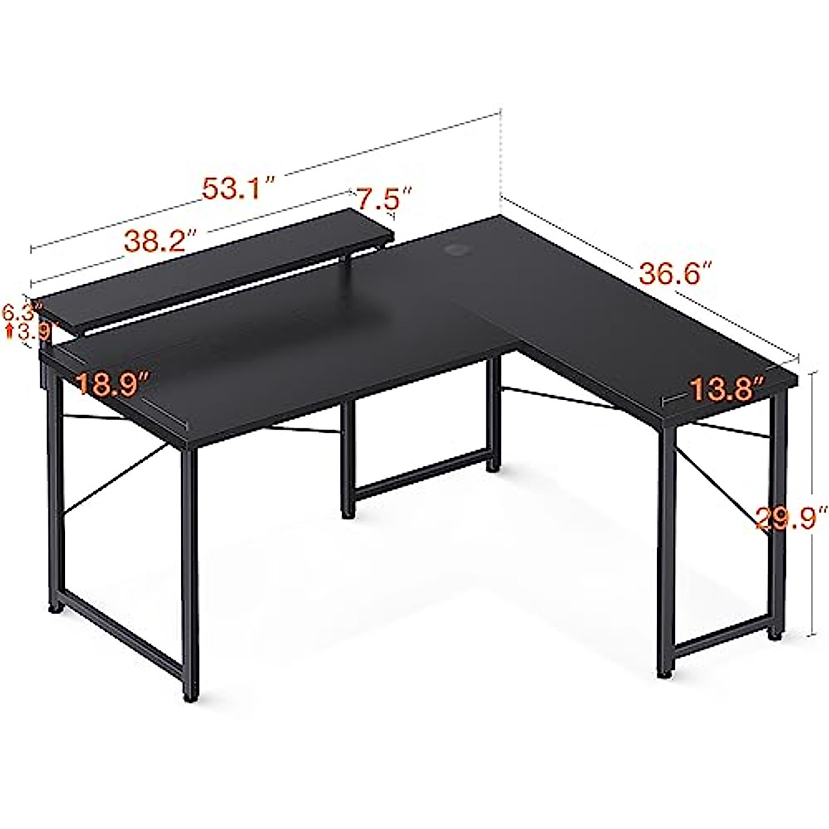 ODK L Shaped Desk with Monitor Stand, 53 inch Reversible Computer Desk, Corner Desk Home Office Desk, Writing Desk Gaming Desk, Black