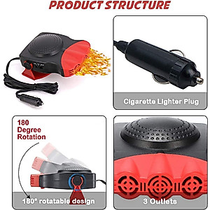 Portable Car Heater New Upgrade 2 in 1 Cooler & Heater Fan Vehicle Electronic Air Heater 12V 150W Car Windshield Heater Defogger Demister Defroster Plug Into Cigarette Lighter Car Windscreen Fan