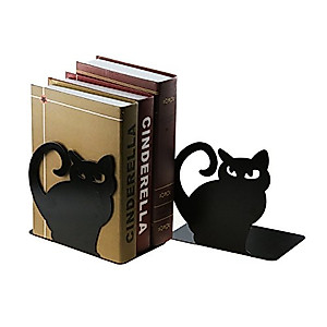 Cute Vivid Lovely Persian Cat Book Organizer Metal Bookends for Kids School Library Desk Study Home Office Decoration Gift (Black)