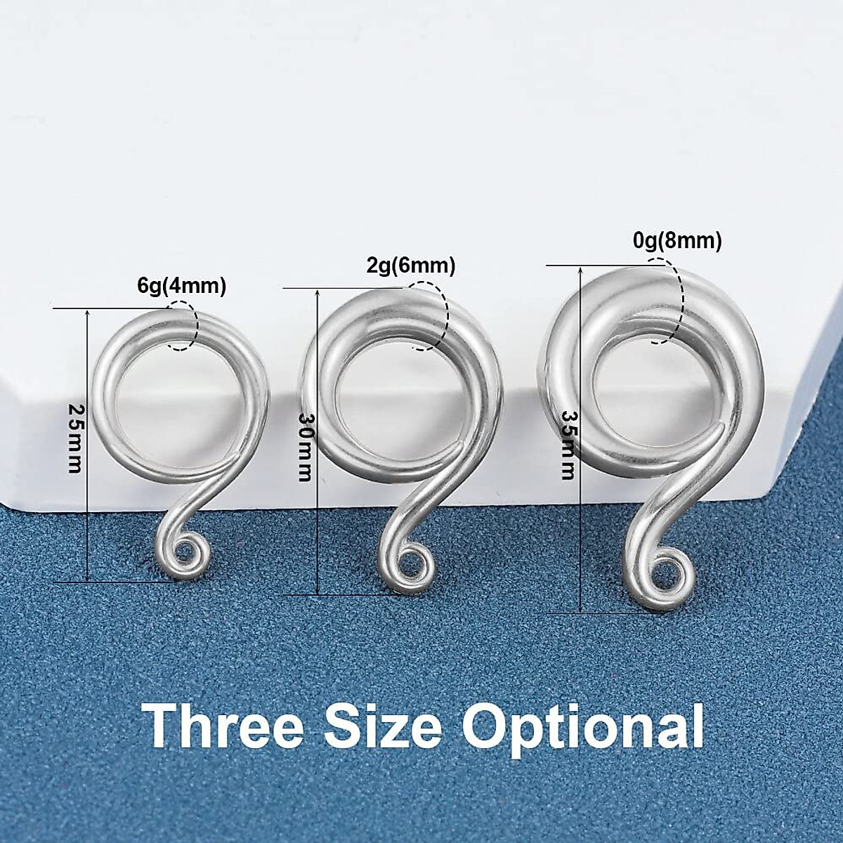 LADEMAYH 3 Pairs DIY Ear Taper Hooks Dangle Gauges for Women Mens, Stainless Steel Ear Pierced Expander Gauge Silver 04mm=6g