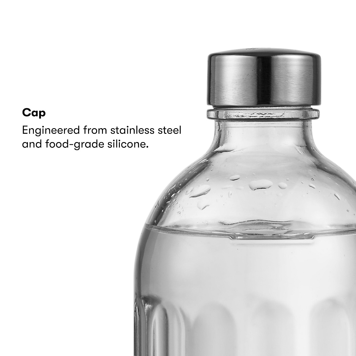 aarke Glass Bottle for Carbonator Pro Sparkling Water Machine, Stainless Steel Cap, Refillable, Dishwasher Safe, Bottle Volume 800 ml