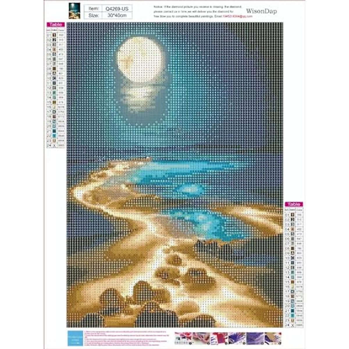 Moon Diamond Painting Kits for Adults,Moon Beach Diamond Art Kits Full Drill Crystal Rhinestone Diamond Embroidery Craft Kits for Home Wall Decor Inch12X16