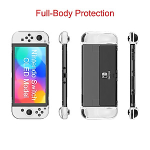 Teyomi Dockable Case Compatible with Nintendo Switch OLED Model 2021, Soft TPU Joy-Con Cover and Hard PC Protective Case Cover with 6pcs Silicone Thumb Grip Caps, Switch OLED Case Protector(Clear)