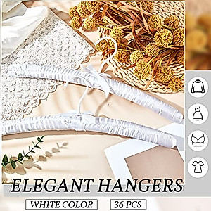 36 Pcs White Satin Padded Hanger Heavy Duty Clothes Hangers Decorative Foam Hangers for Clothing No Shoulder Bump Fabric Bride Hanger for Wedding Women Girls Closet Dress Blouse