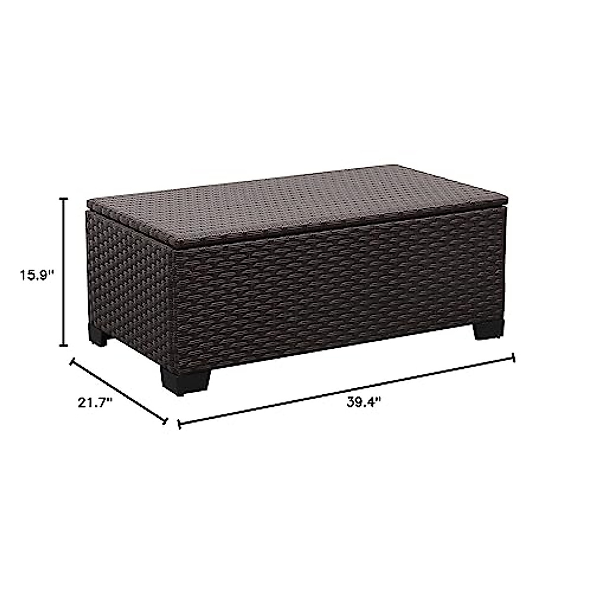 Outdoor Storage Table Wicker Patio Coffee Table All-Weather Rattan Side Table with Waterproof Cover, Brown
