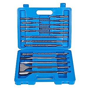 Rotary Hammer Drill Bits Set SDS Plus Bits Set Masonry Chisel Set 17pcs Drills for Impact Rotary Hammer Carbide-Tipped 4 Flutes Drill Bit for Bricks, Blocks, Stone with Storage Case