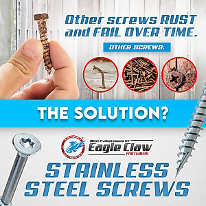 #8 X 1 5/8 Inch Stainless Steel Wood Screws 100 Pieces | Flat Head T20 Star Torx Drive | 304 Grade Stainless Steel Deck Screws | Allen's Trading Co. Eagle Claw Fasteners (Driver Bit Included)