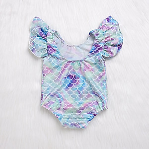 Toddler Girl Baby Ruffles Mermaid Fish Scale Swimsuit One Piece Swimwear Bathing Sunsuit (One Piece, 18-24months)