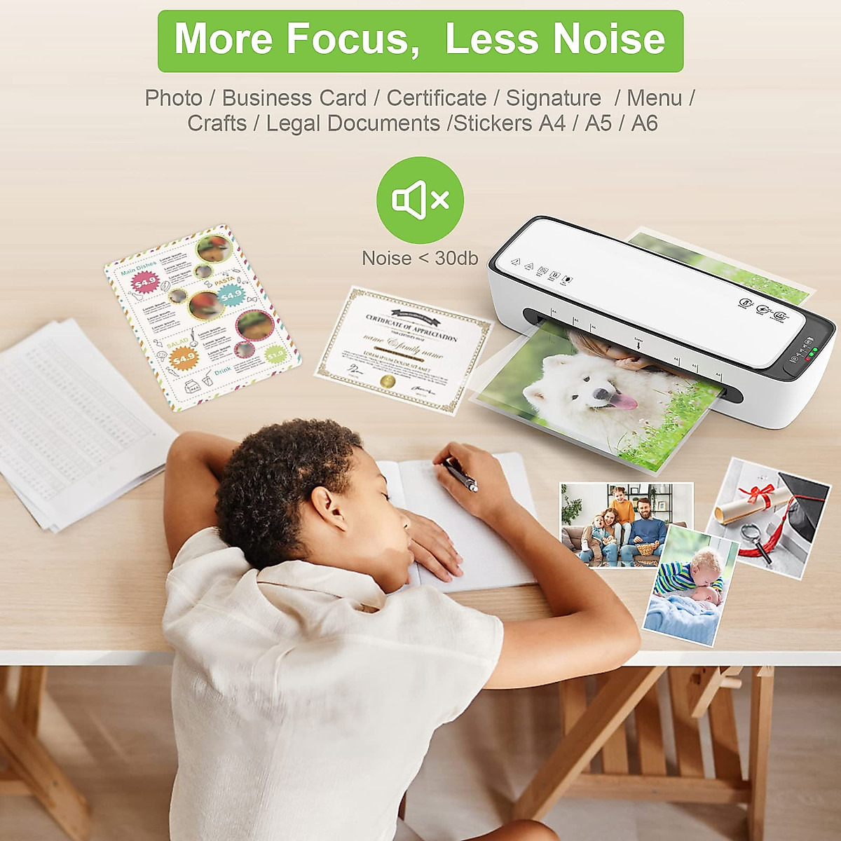 Laminator Machine with Laminating Sheets A4 Portable Thermal Lamination 9-Inch Laminate for Personal Office School Home Use, 6 in 1 Laminater Quick Warm Up Never Jam