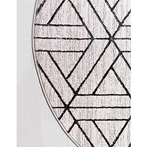 Rugs.com Lattice Trellis Collection Rug – 5 Ft Round White Low-Pile Rug Perfect for Kitchens, Dining Rooms