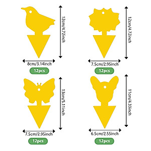XNFUD Yellow Sticky Traps Gnat Traps-48 Pcs Insect Killer for Fruit Fly,Gnat,Mosquito and Bugs, Indoor or Outdoor Use,Insert or Hang,Extremely Sticky Fly Trap, Non-Toxic,Odorless,4 Shapes
