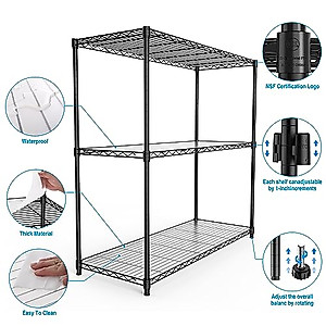 3 Tier NSF Metal Shelf Wire Shelving Unit - Black Set of 2, 1050lbs Capacity Heavy Duty Adjustable Storage Rack with Shelf Liners, Extensible to 6 Tier 2100lbs Shelving Designs, 48" H x 48" L x 18" D