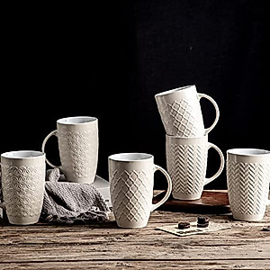 AmorArc Extra Large Coffee Mugs Set of 6, 22oz Ceramic Tall Coffee Mugs Set with Textured Geometric Patterns for Coffee/Tea/Beer/Hot Cocoa, Dishwasher & Microwave Safe,Beige