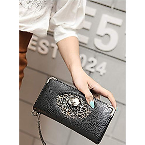 HOYOFO Skull Wallets for Women Zip Around Clutch with Credit Card Holder Phone Case Leather Long Goth Wallet Purse with Wristlet, Black