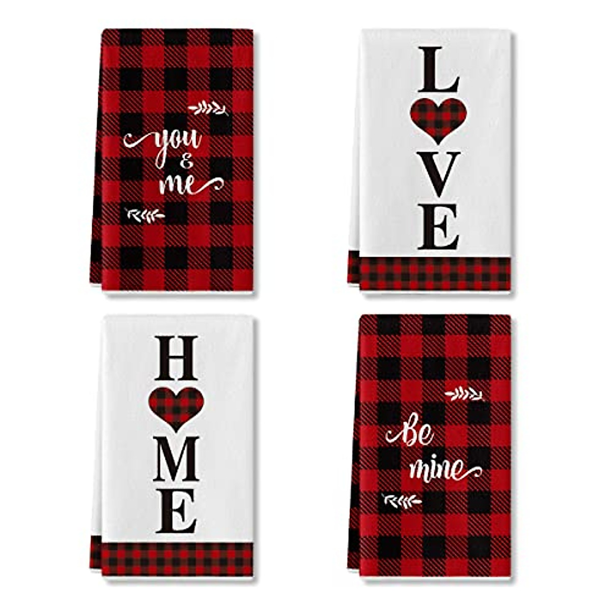 Artoid Mode Buffalo Plaid Kitchen Dish Towels, 18 x 26 Inch Seasonal Valentine's Day Anniversary Wedding Ultra Absorbent Drying Cloth Tea Towels for Cooking Baking Set of 4