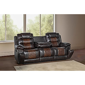 New Classic Furniture Nikko Faux Leather Manual Sofa with Dual Recliner, Brown