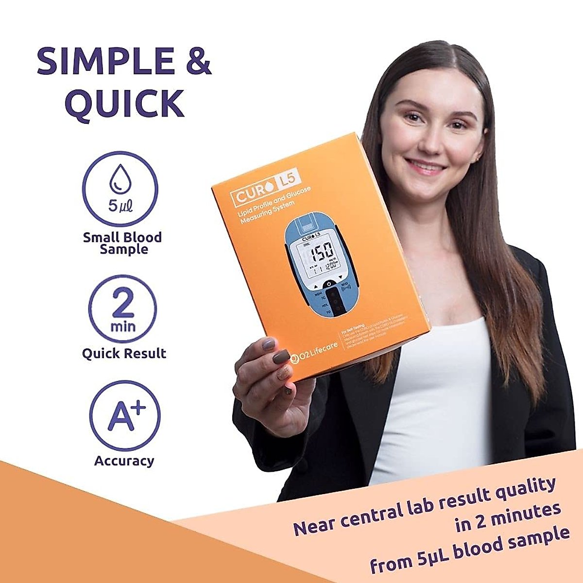 CUROfit Quick Home Blood Total Cholesterol and Triglycerides Test Kit - CURO L5 Digital Meter - Easy Use, Accurate Results, Comprehensive Health Tracking, Portable Design, and All-Inclusive Kit