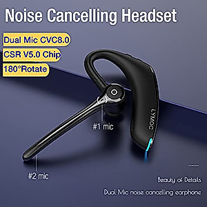 Lymoc Wireless Earbuds,Dual Mic Bluetooth Earpiece Headset 5.1 Trucker Handsfree Earphones for Cell Phones ENC Noise Cancelling CVC8.0 Headphone 16 Hours Talktime for Business/Driving/Office-