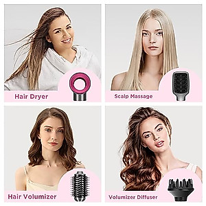 Hair Dryer Brush Set, IG INGLAM 4 in 1 Hot Air Brush, Negative Ion Detachable Hair Dryer & Styler Volumizer Blow Dryer Brush with 2 Styling Brush Heads, Updated Push Switch, Gray