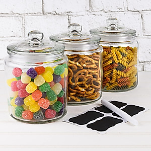 Glass Cookie Jar -2x 1/2 Gallon (64oz) & 1/4Gallon (32oz) - Glass Apothecary Jars With Lids - Canister Sets For Kitchen Counter - Glass Candy Jars - Glass Canisters Set Of 4 - Sugar Containers For Countertop (Glass Jars with labels)