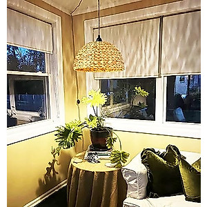 Plug in Pendant Light Rattan Hanging Lights with Plug in Cord Bamboo Hanging Lamp Dimmable,Woven Boho Wicker Basket Lamp Shade,Hemp rope Plug in Ceiling Light Fixture for Living Room Bedroom Kitchen